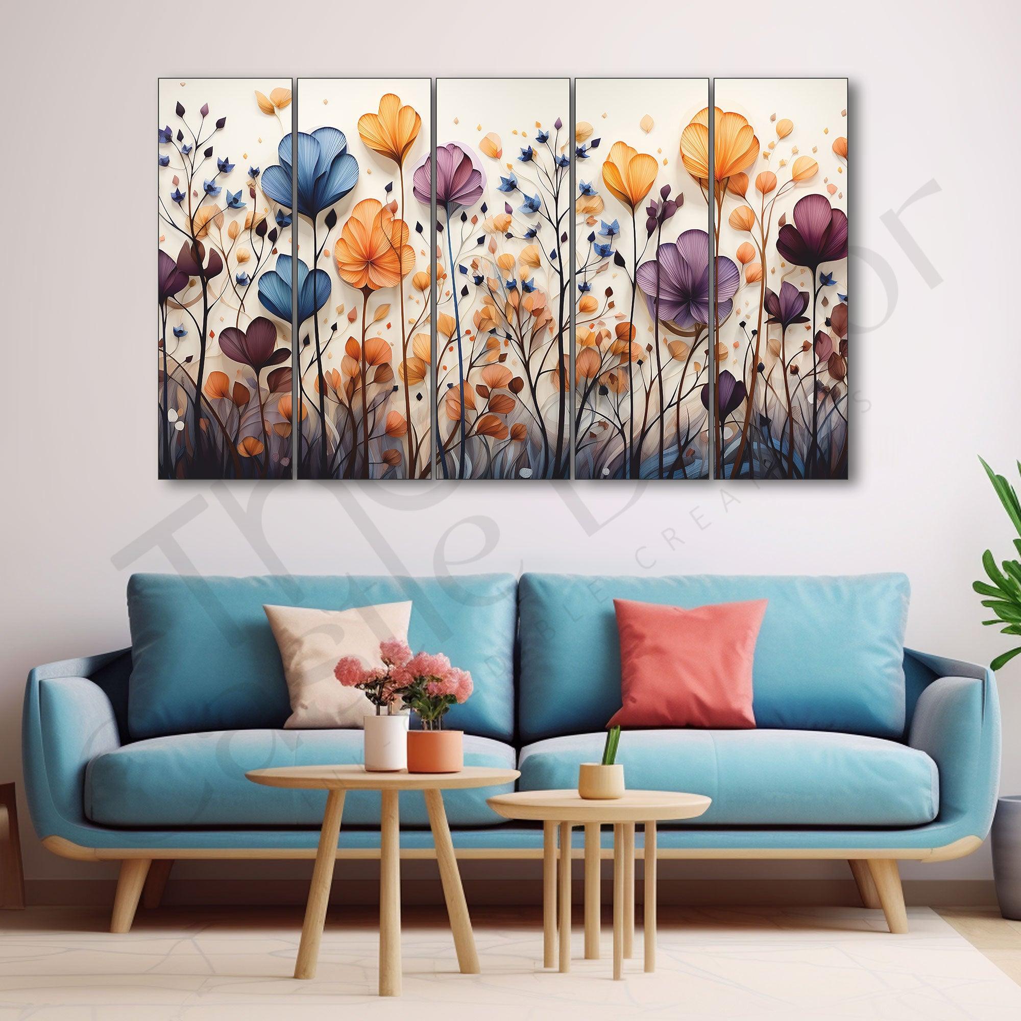 Flower Painting Set of 5 for Home Decoration
